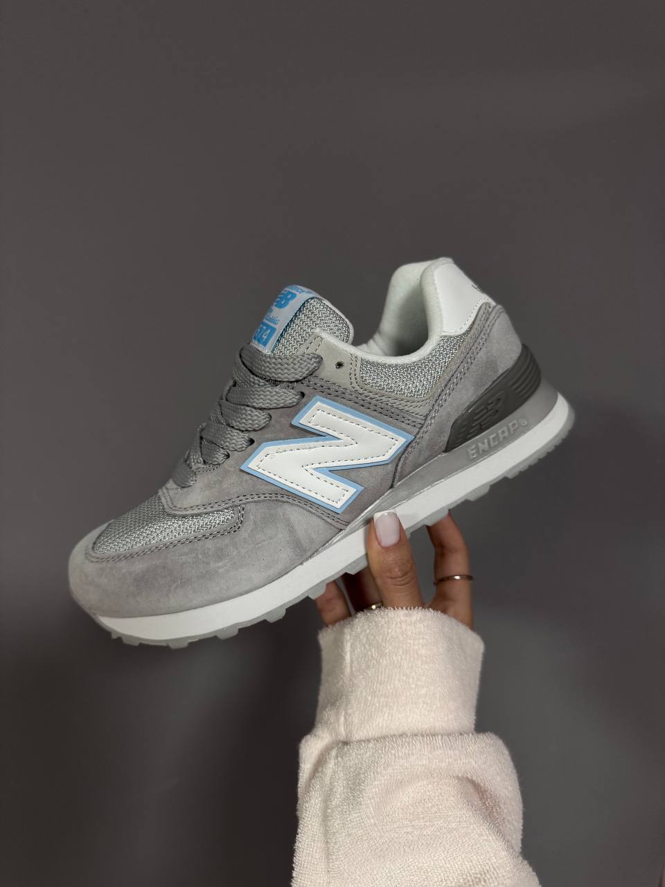 New Balance 574 Light Grey / Blue - TAKESHOES